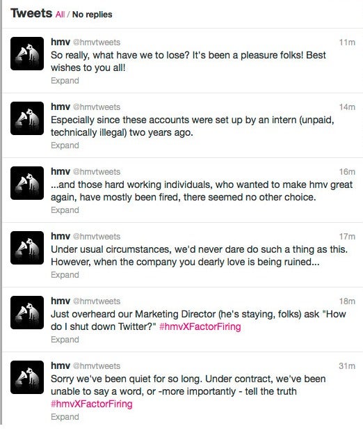 HMV Employee Live-Tweets Layoffs From Company's Twitter Account ...