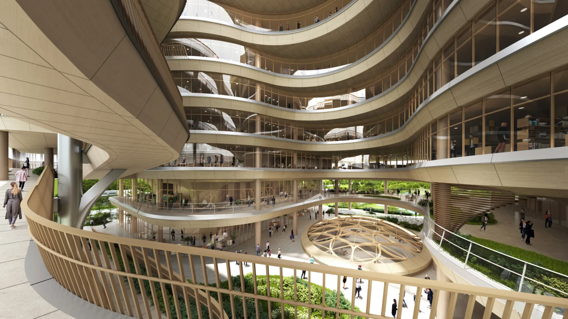This stunning office has a 16-story public park spiraling up its center ...