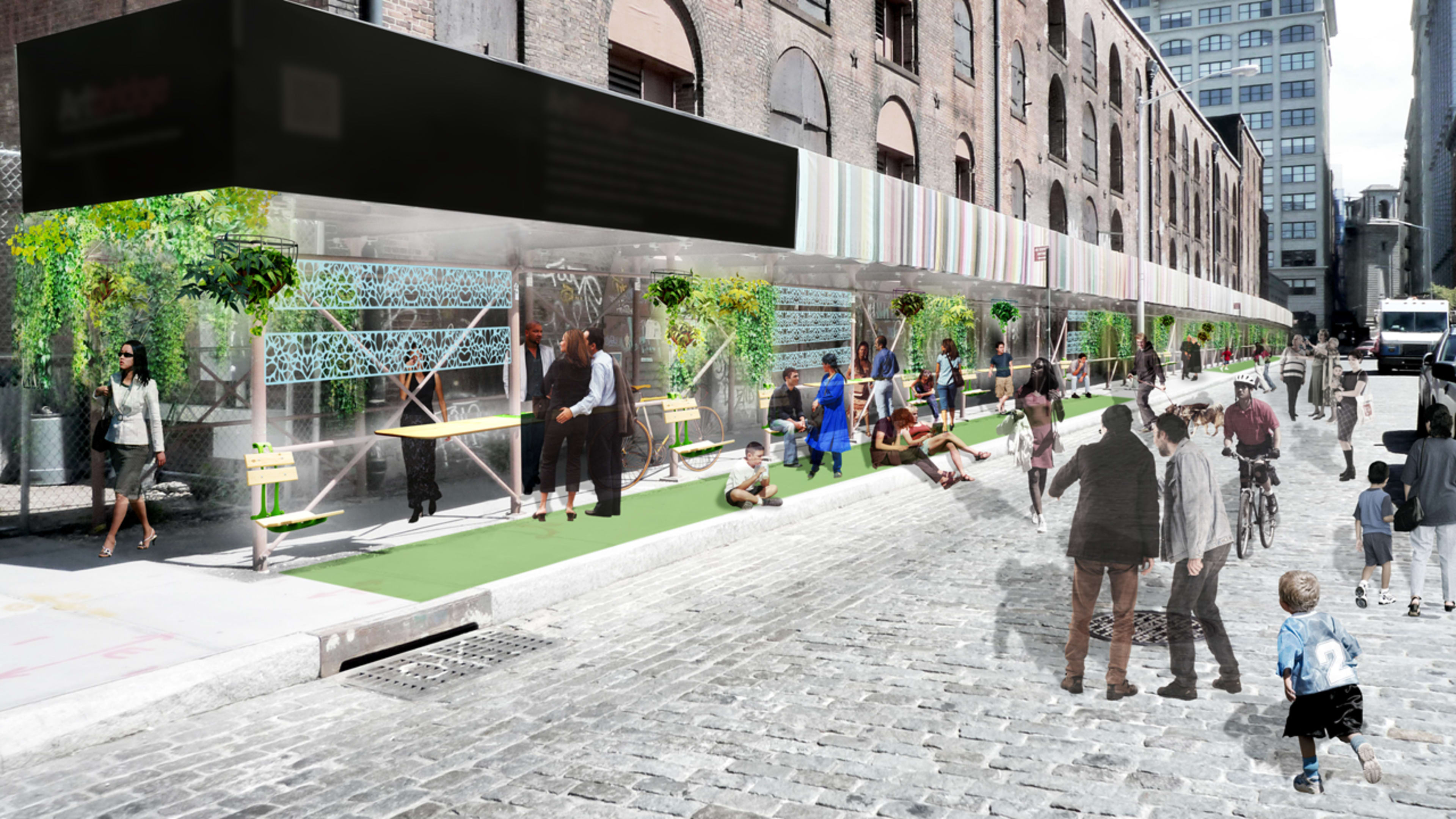 Softwalks Transforms Streetside Scaffolding Into Urban Parklets - Fast Company