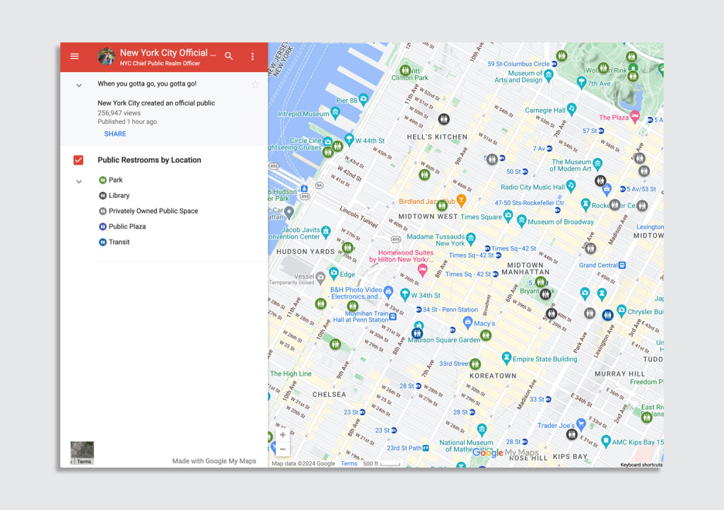Finally, Google Maps shows New York City public restroom locations ...