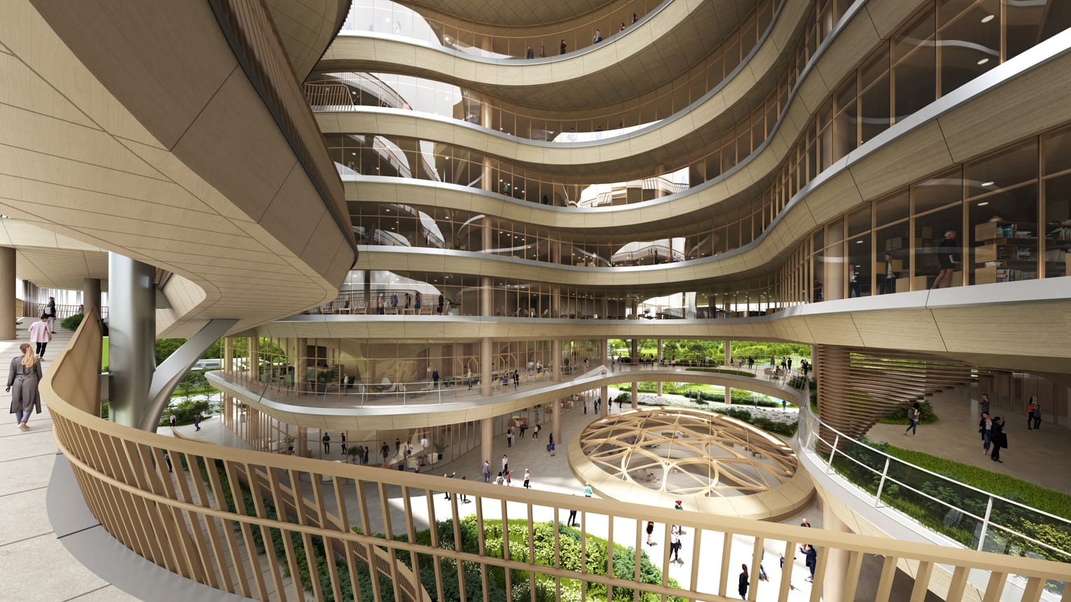 This stunning office has a 16-story public park spiraling up its center ...