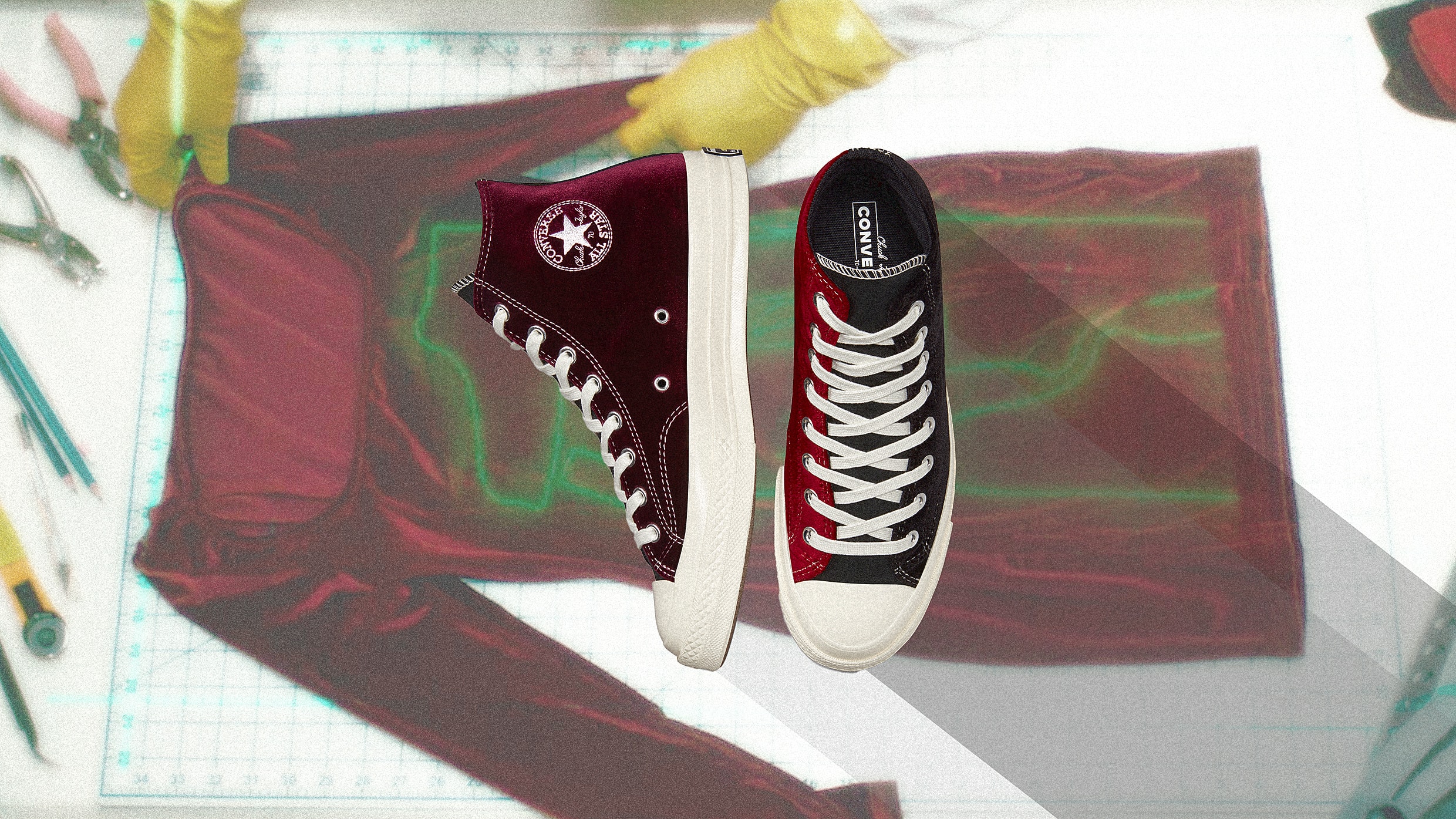 Converse's new crushed velvet sneakers are made from vintage dresses ...
