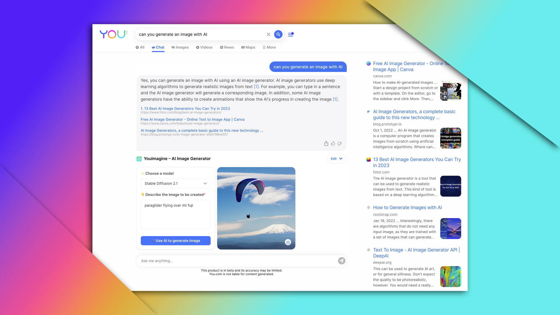 You.com’s YouChat generative AI chatbot is melded with search apps