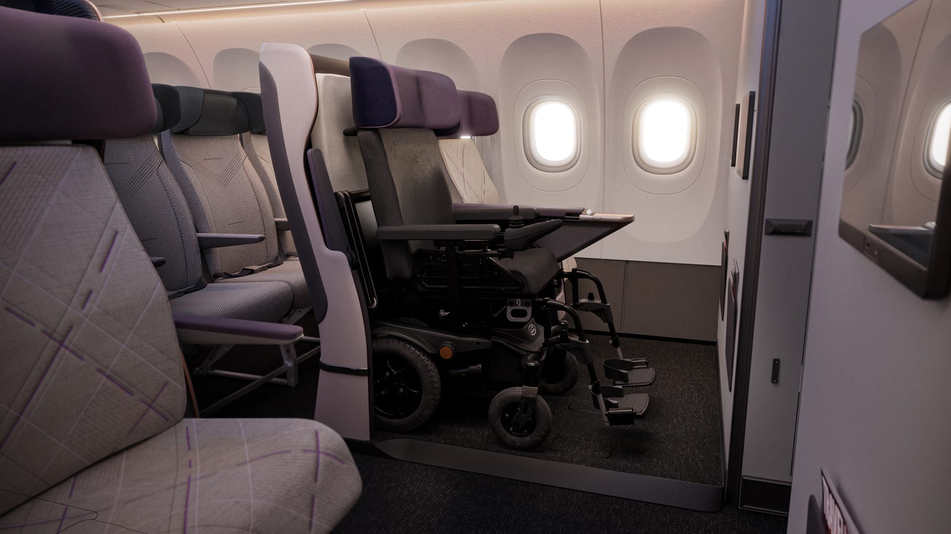 Delta Flight Products' new airplane seat is designed for wheelchair users