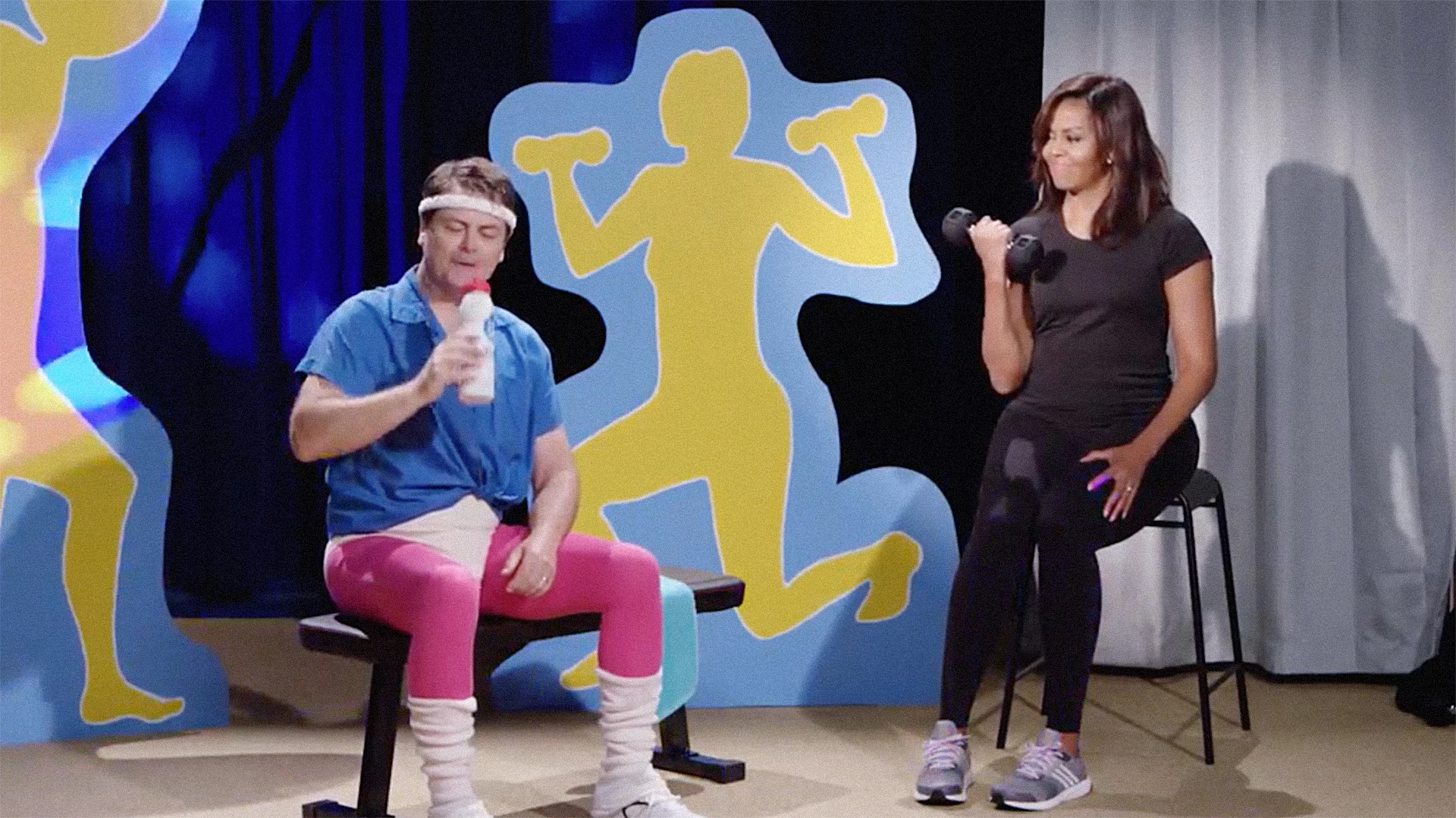 Nick Offerman And Michelle Obama Flex Every Fitness Fad Of The Last 60 ...