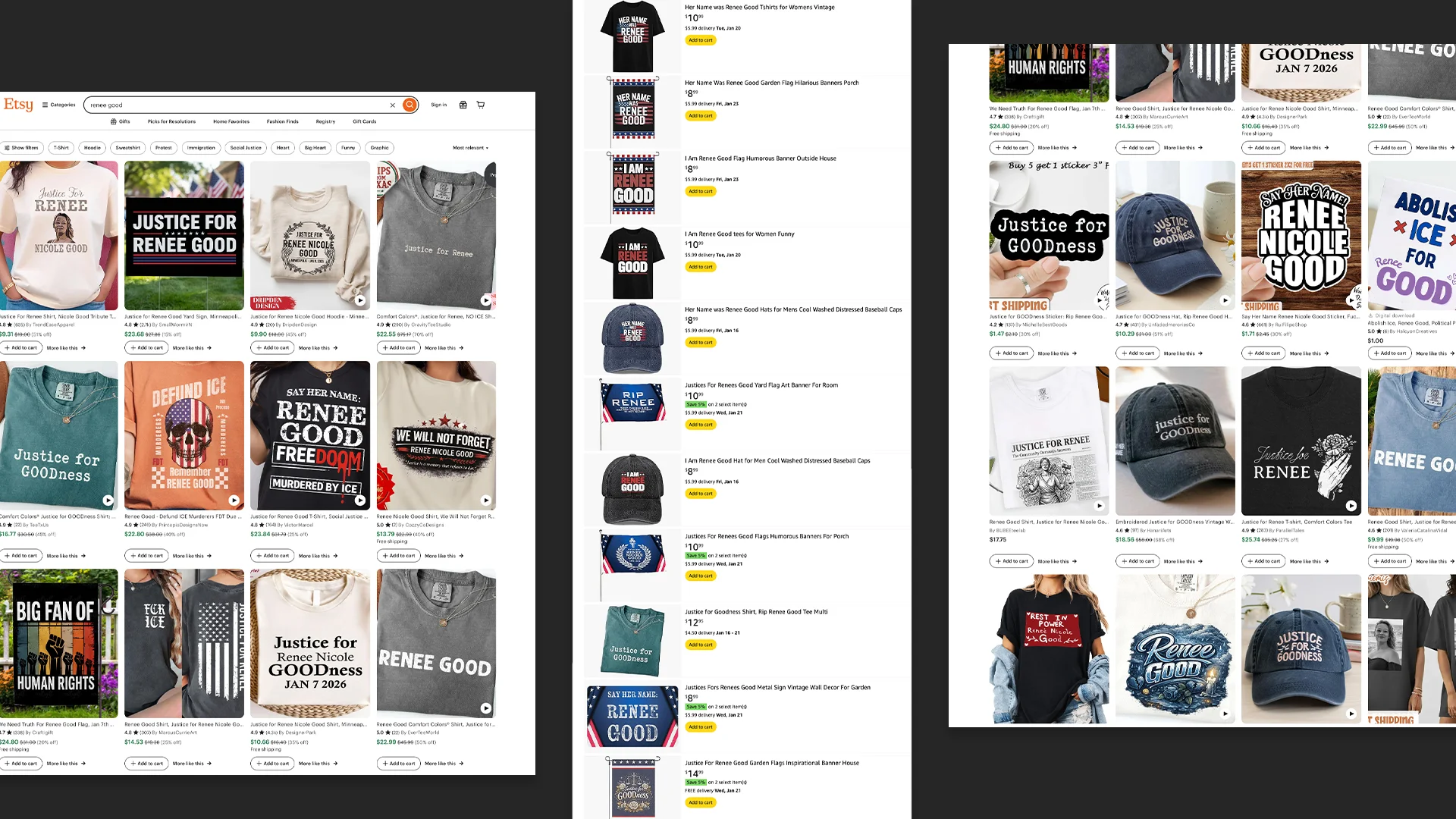 Renee Good T-shits, hats, merch on Amazon, Etsy after shooting - Fast ...
