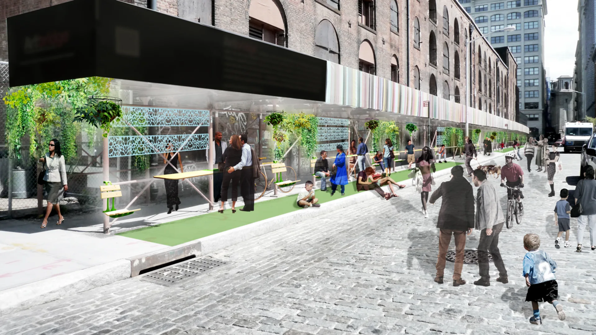 Softwalks Transforms Streetside Scaffolding Into Urban Parklets - Fast Company