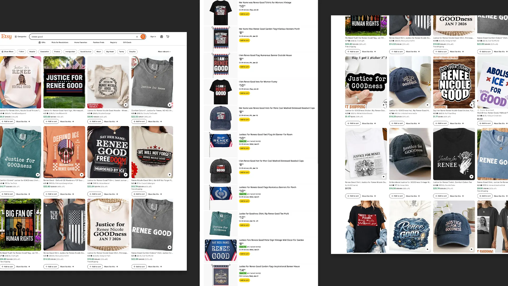 Renee Good T-shits, hats, merch on Amazon, Etsy after shooting - Fast ...