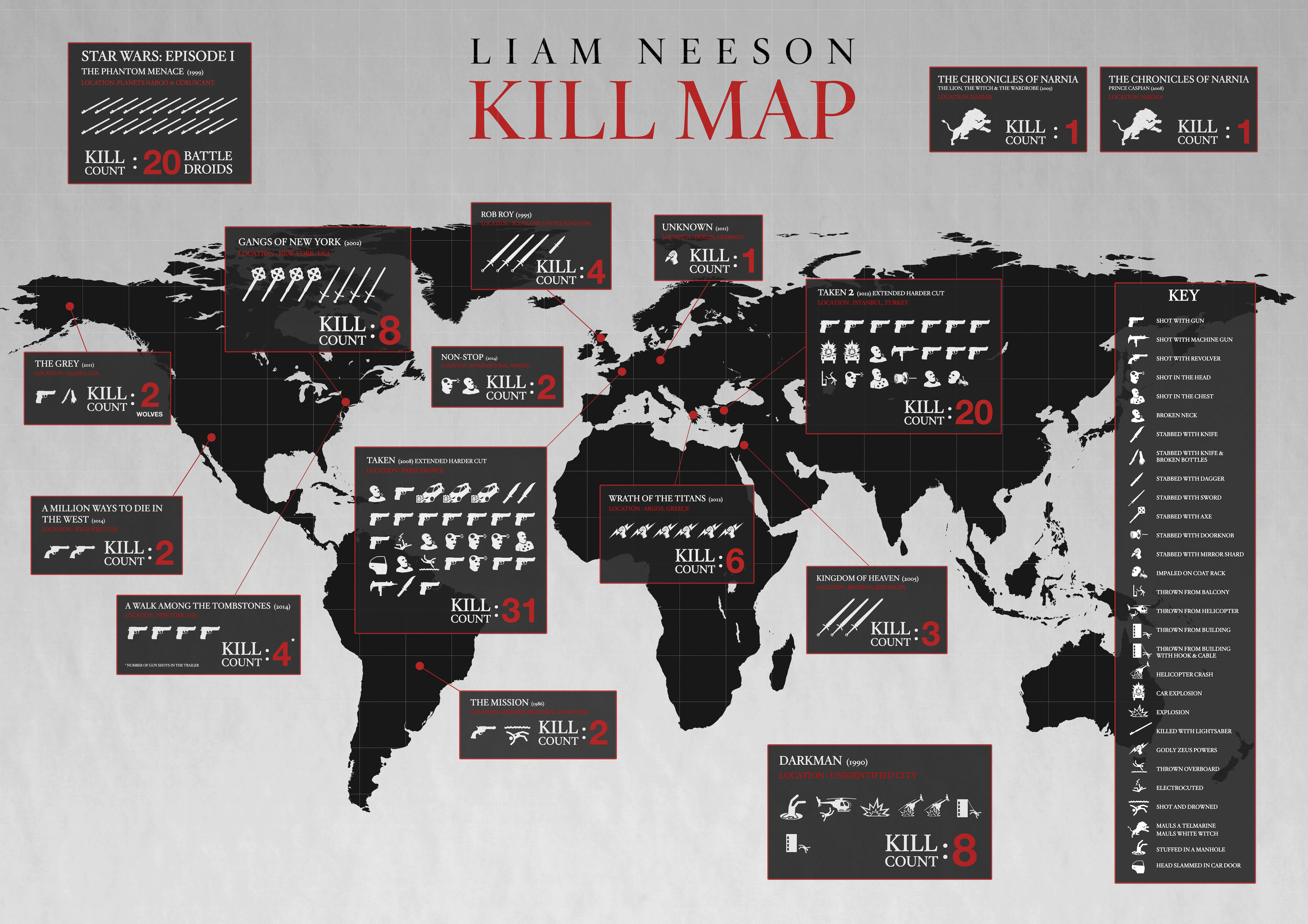 Infographic: This Is A Map Of Everywhere Liam Neeson Has Killed People ...