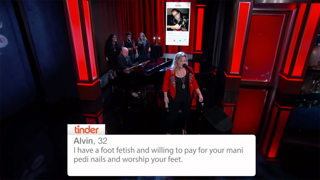 Watch Kelly Clarkson Turn Tinder Profiles Into Torch Songs - Fast Company