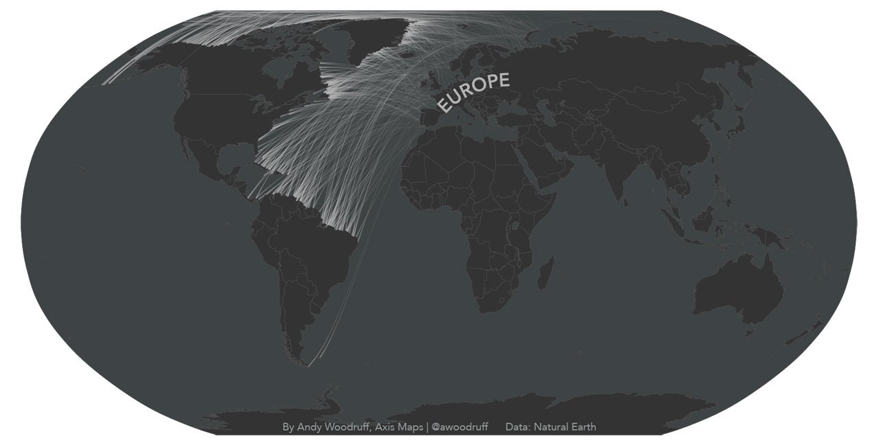 These Maps Show The Surprising Places A Straight Line Across The Ocean ...