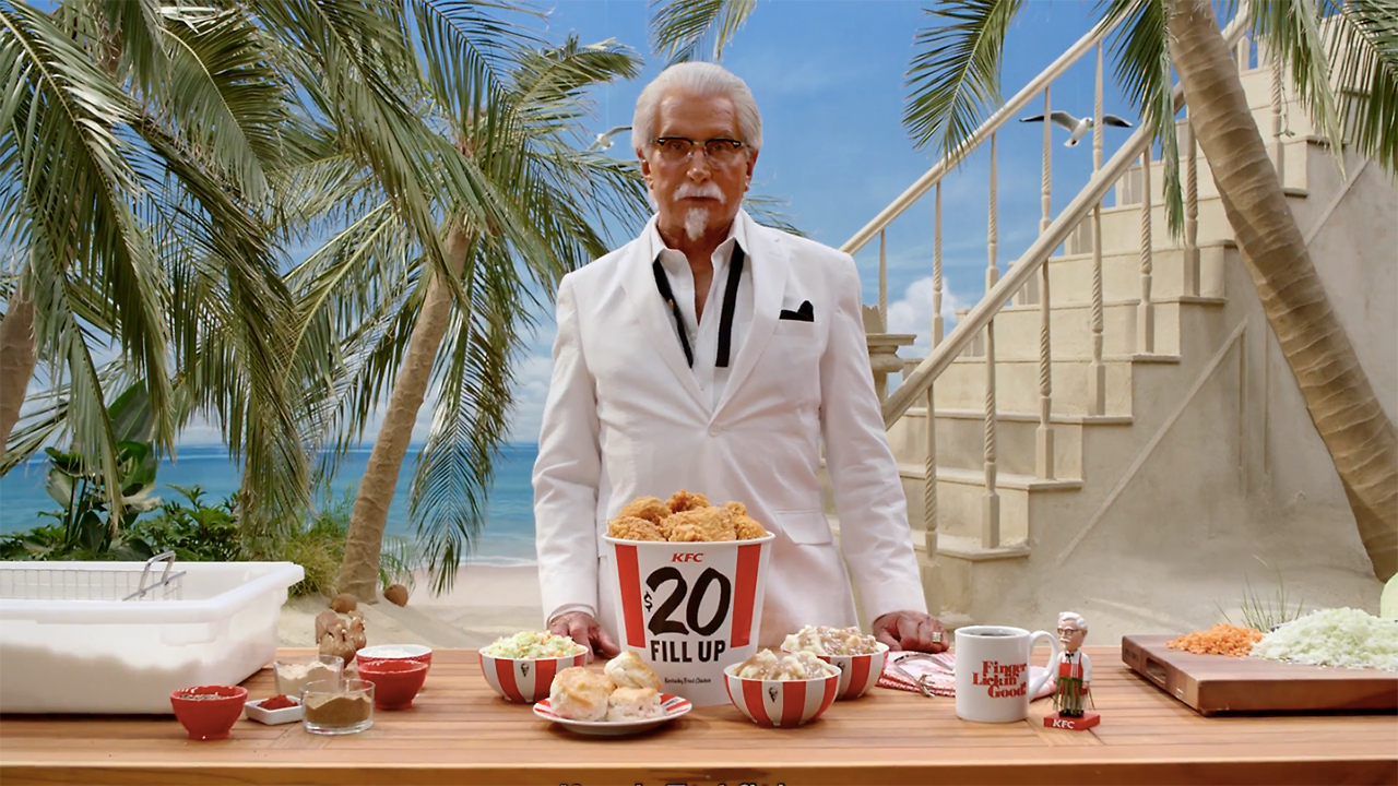 KFC Debuts Alarmingly Tan George Hamilton As The Extra Crispy Colonel ...