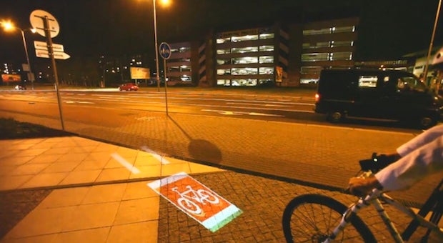 A Working Version Of A DIY Bike Lane, Projected From Your Sweet Ride ...