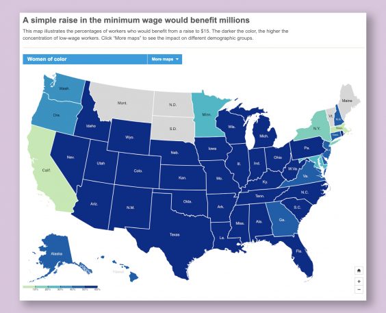 This map shows where an increased minimum wage would boost incomes the ...