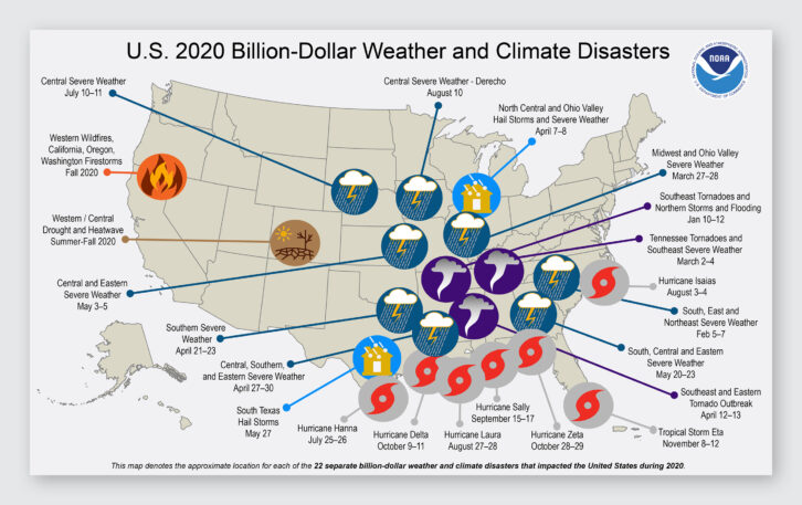 Billion-dollar natural disasters hit the U.S. a record 22 times in 2020 ...