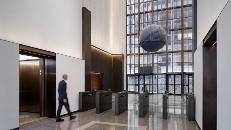 Why this Manhattan office building has a giant rare stone dangling from ...
