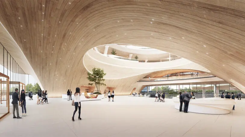 This stunning office has a 16-story public park spiraling up its center ...