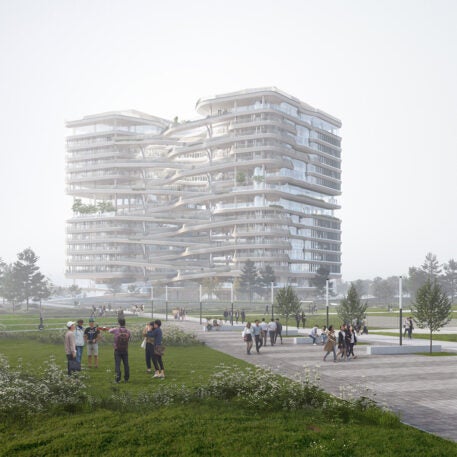 This stunning office has a 16-story public park spiraling up its center ...