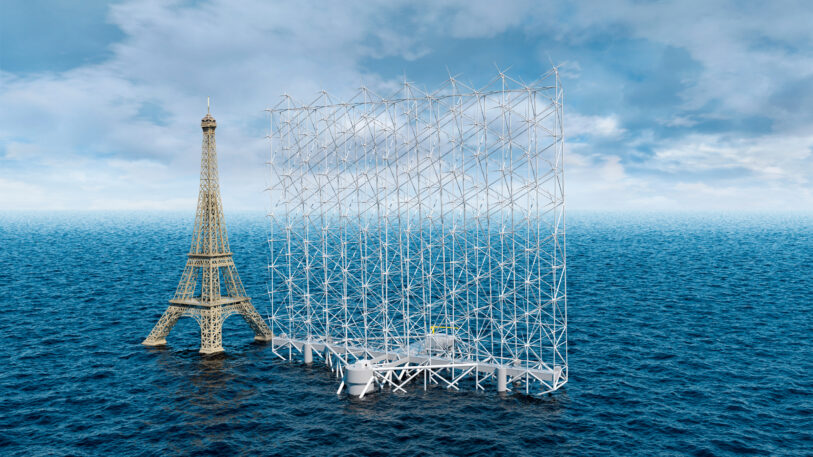 This floating wind farm features 126 small turbines spinning on a grid ...