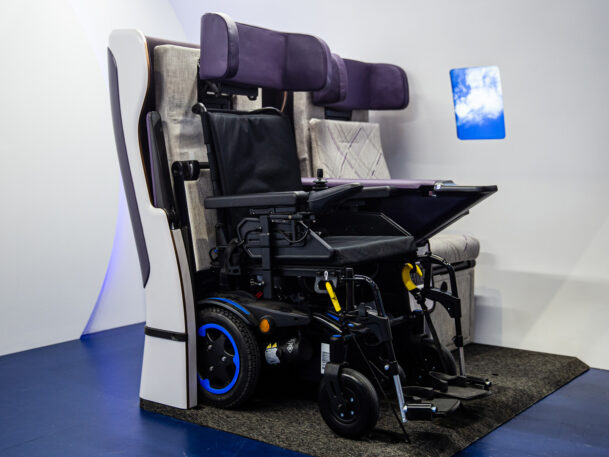Delta Flight Products' new airplane seat is designed for wheelchair users