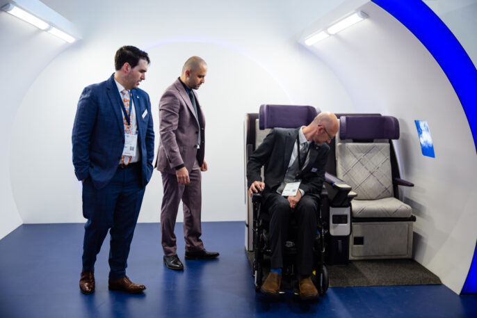 Delta Flight Products' new airplane seat is designed for wheelchair users