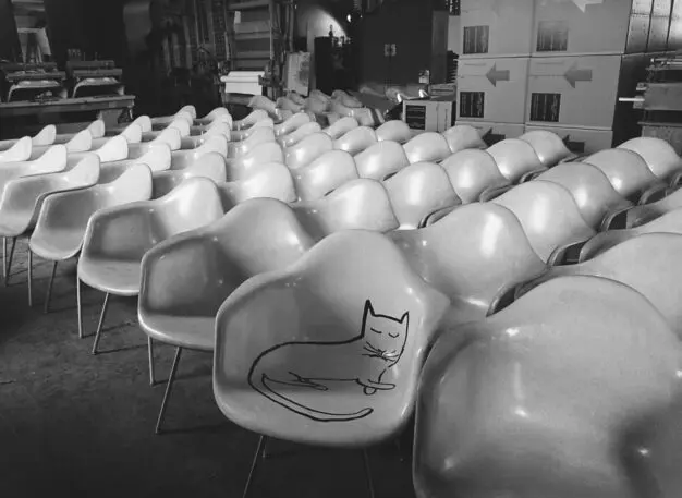 Vitra launches a Saul Steinberg embellished Eames fiberglass chair