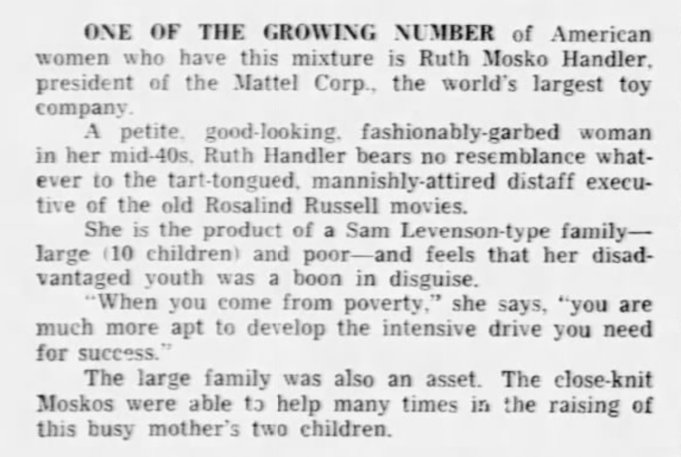 Who created Barbie dolls? Ruth Handler faced sexism as female exec