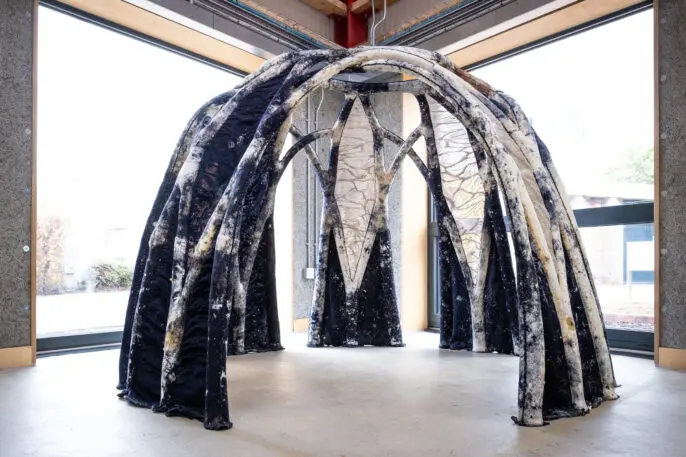 Researchers use knitted fabric and fungi to grow a structure