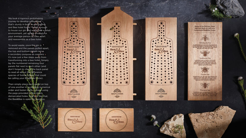 Inverroche gin designed packaging that doubles as homes for bees