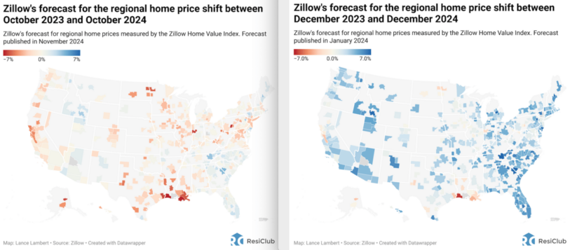 Housing market map: Zillow revises 2024 home price forecast